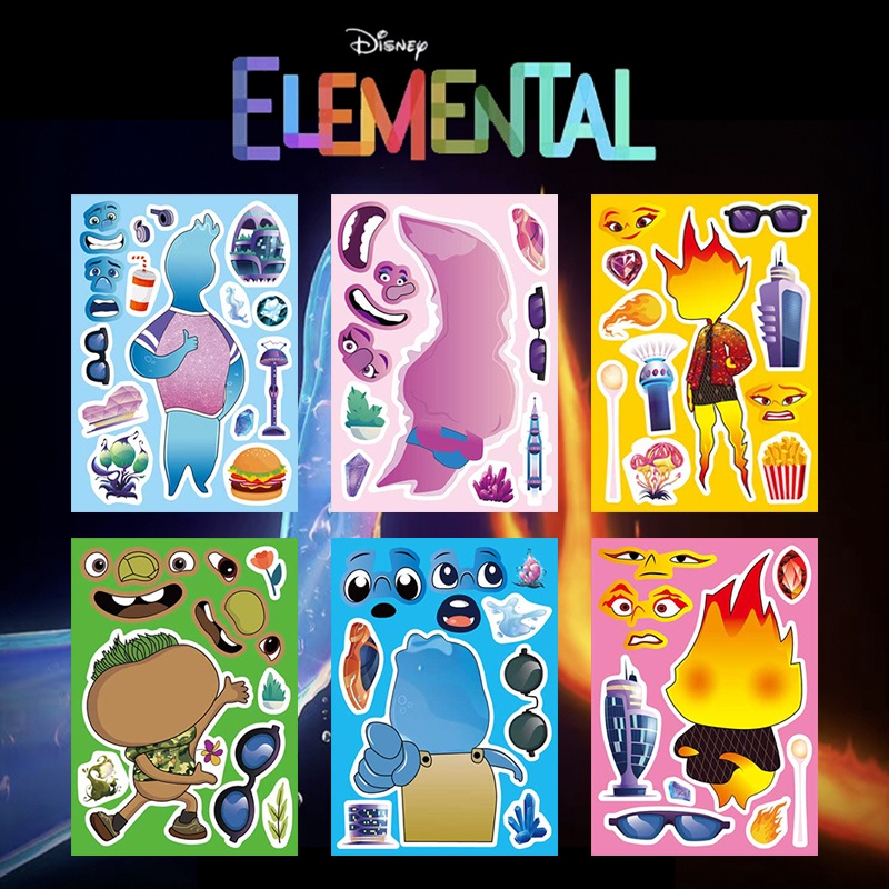 6PCS Disney Animated Elemental Themed Puzzle Stickers Children DIY ...