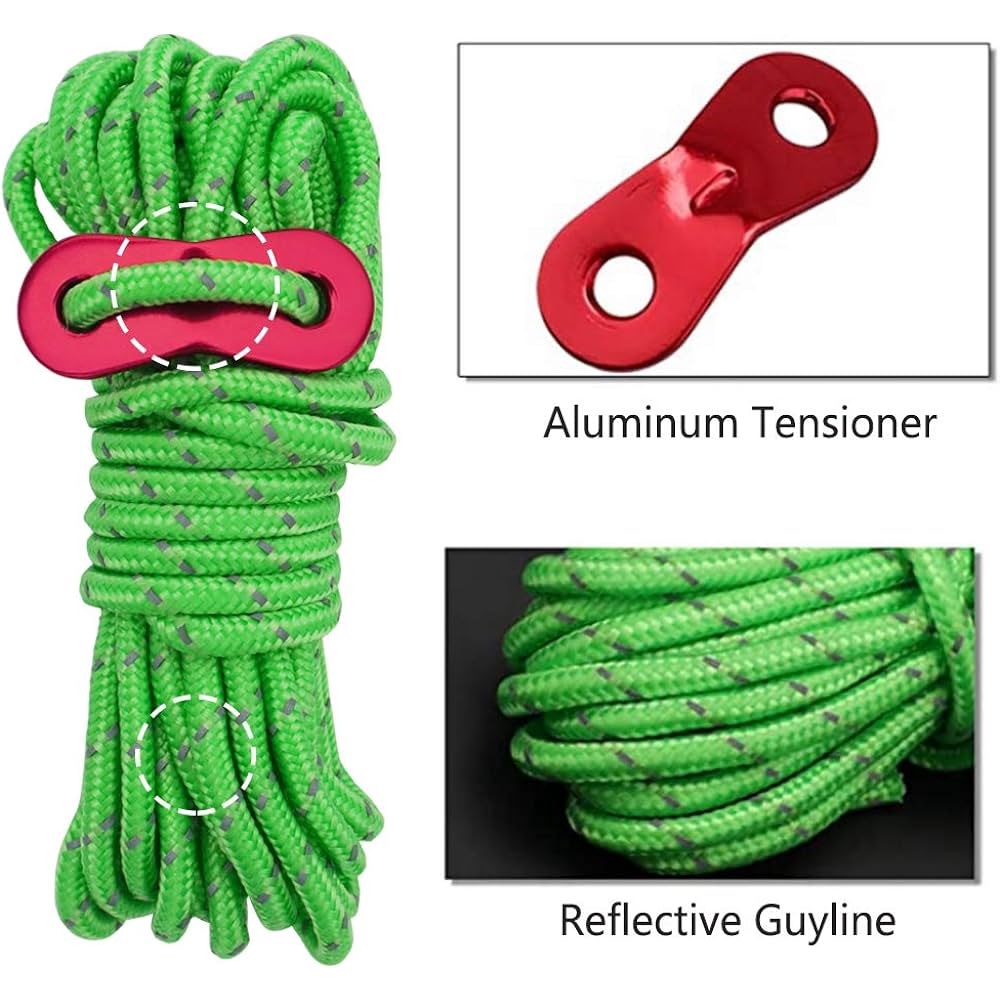 4m Reflective Guyline Rope with Lock Camping Tent Awning Tarp Lanyard ...