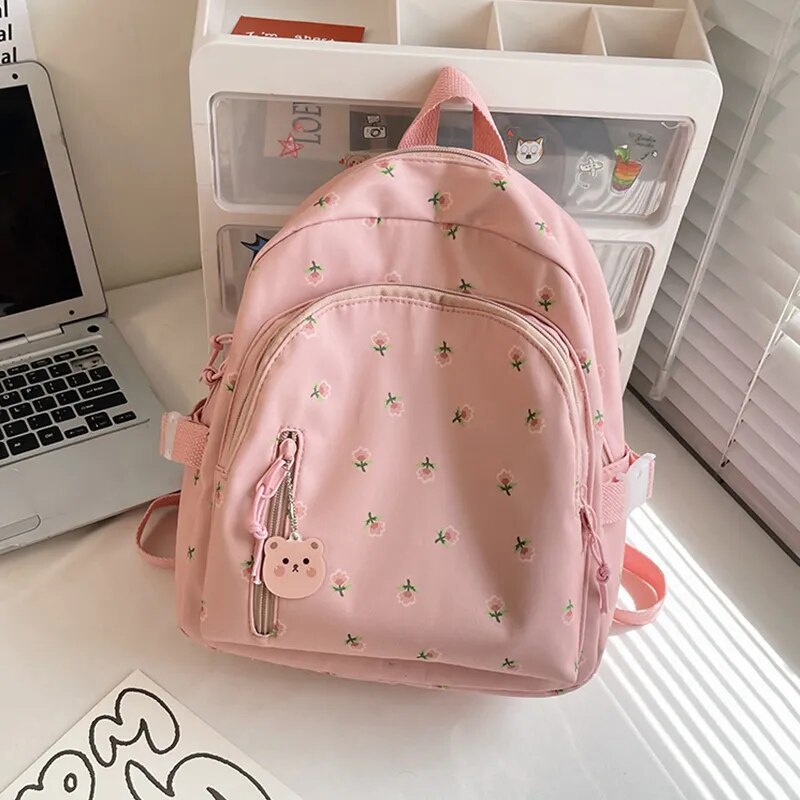 Cute Mini Backpack Printed Rose Large Capacity School Bag Casual Travel ...