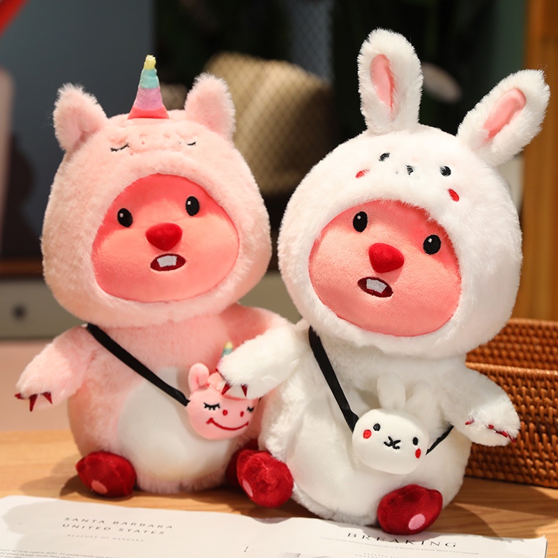 Cartoon Pink Beaver Plush Doll Turn Into Unicorn Dinosaur Bunny ...