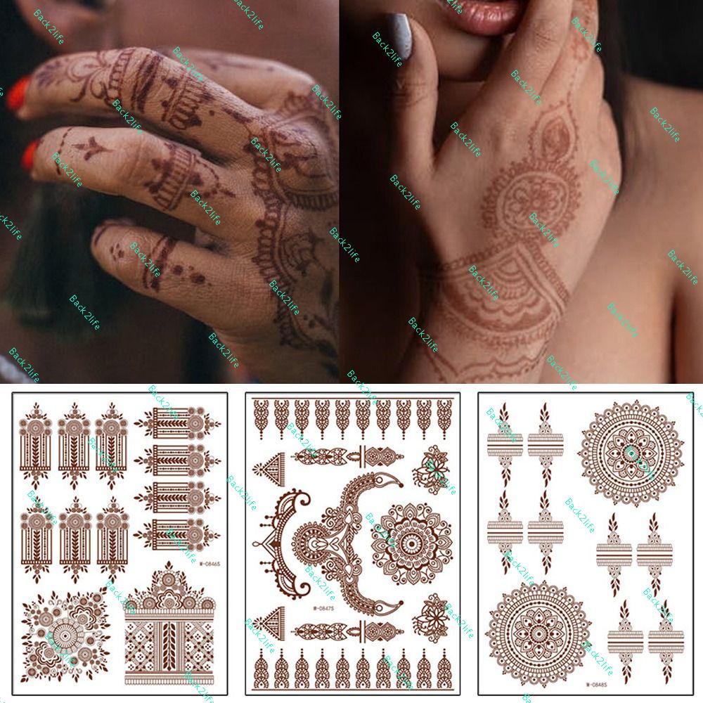 BACK2LIFE Henna Tattoo Stickers DIY Men Creative Brown Mehndi Stickers ...