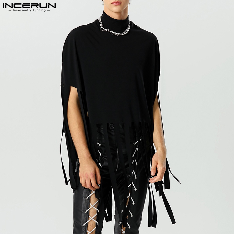 INCERUN Men Vintage Fashion High Neck Patchwork Fringe Long Sleeve ...