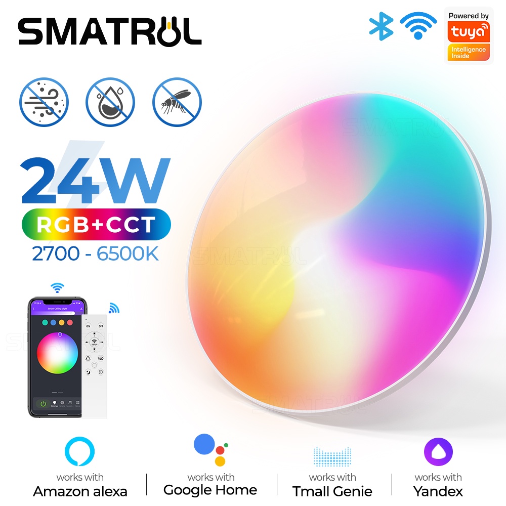 SMATRUL Tuya Wifi Smart Ceiling Light Led Bulb RGBCW 24W Dimmable Light ...