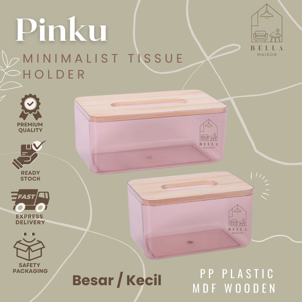 KAYU Pink Transparent Tissue Holder with Wooden Lid PINKU Minimalist ...