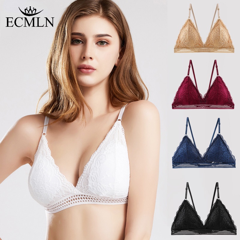 ECMLN Korea Deep V Lace Bras Soft Push Up Wireless Bralette Free Size | Shopee Philippines