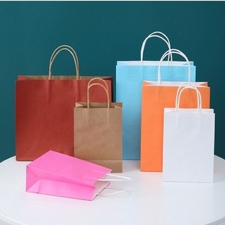 10 Piece Set Paper Bag Birthday Gift Bag Gift Tote Bag Solid Color Gift ...