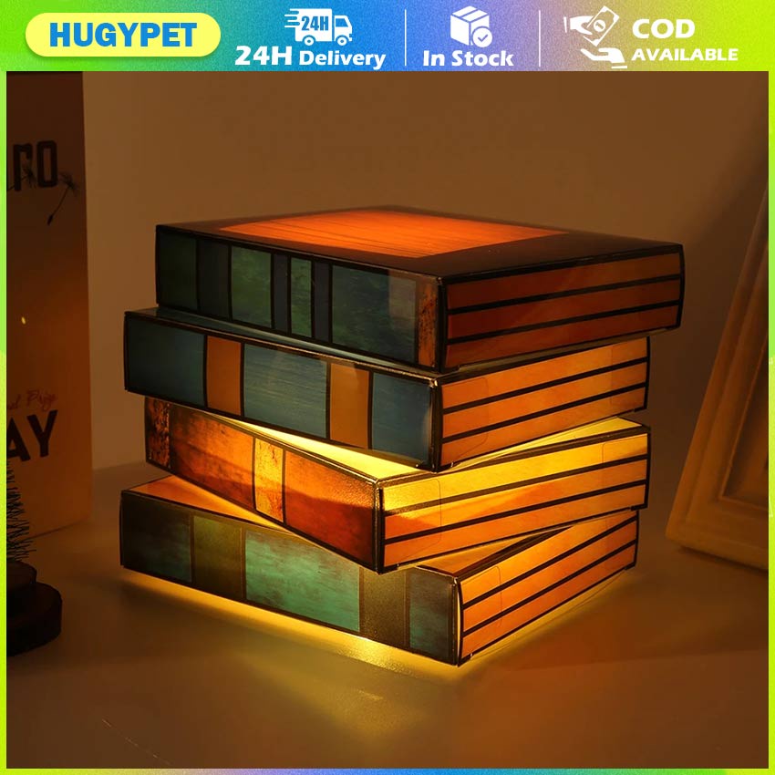 Stained Glass Stacked Books Lamp Handcrafted Glass Nightstand Night ...