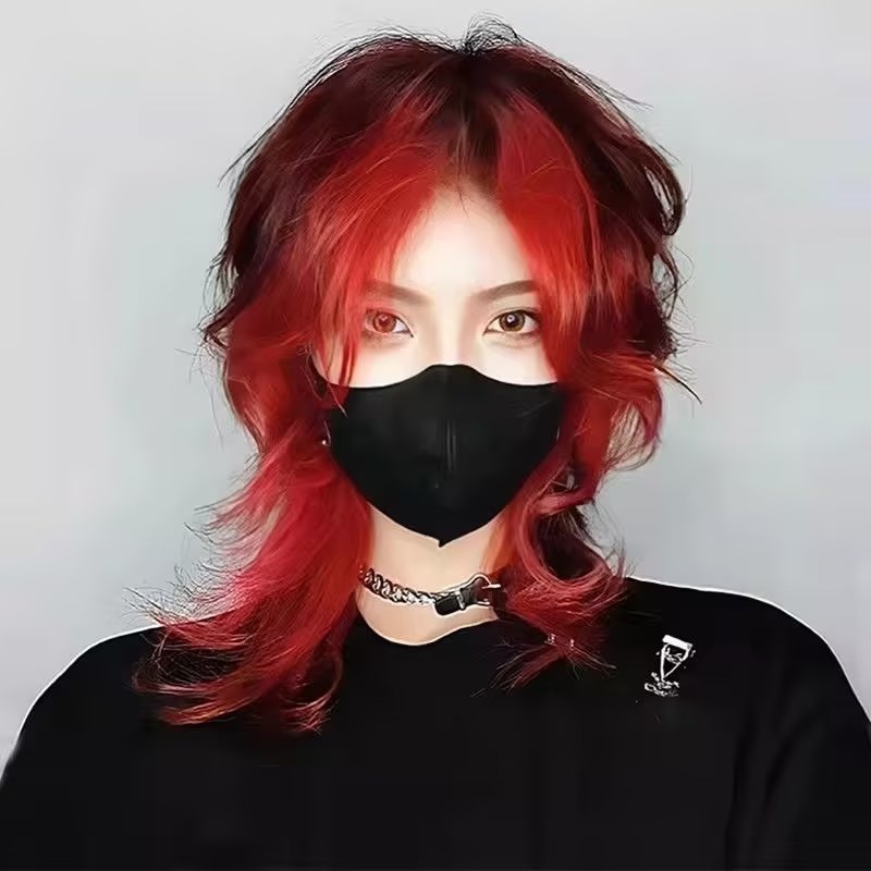 Black and red highlights, mullet head, personality wig, unisex anime ...