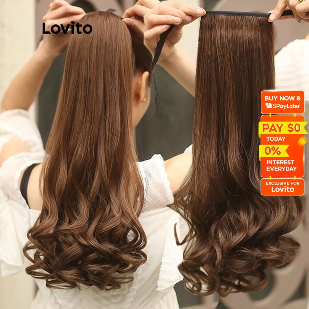 Lovito Casual Plain Extension Ponytail Lace Up Wavy Wigs for Women ...