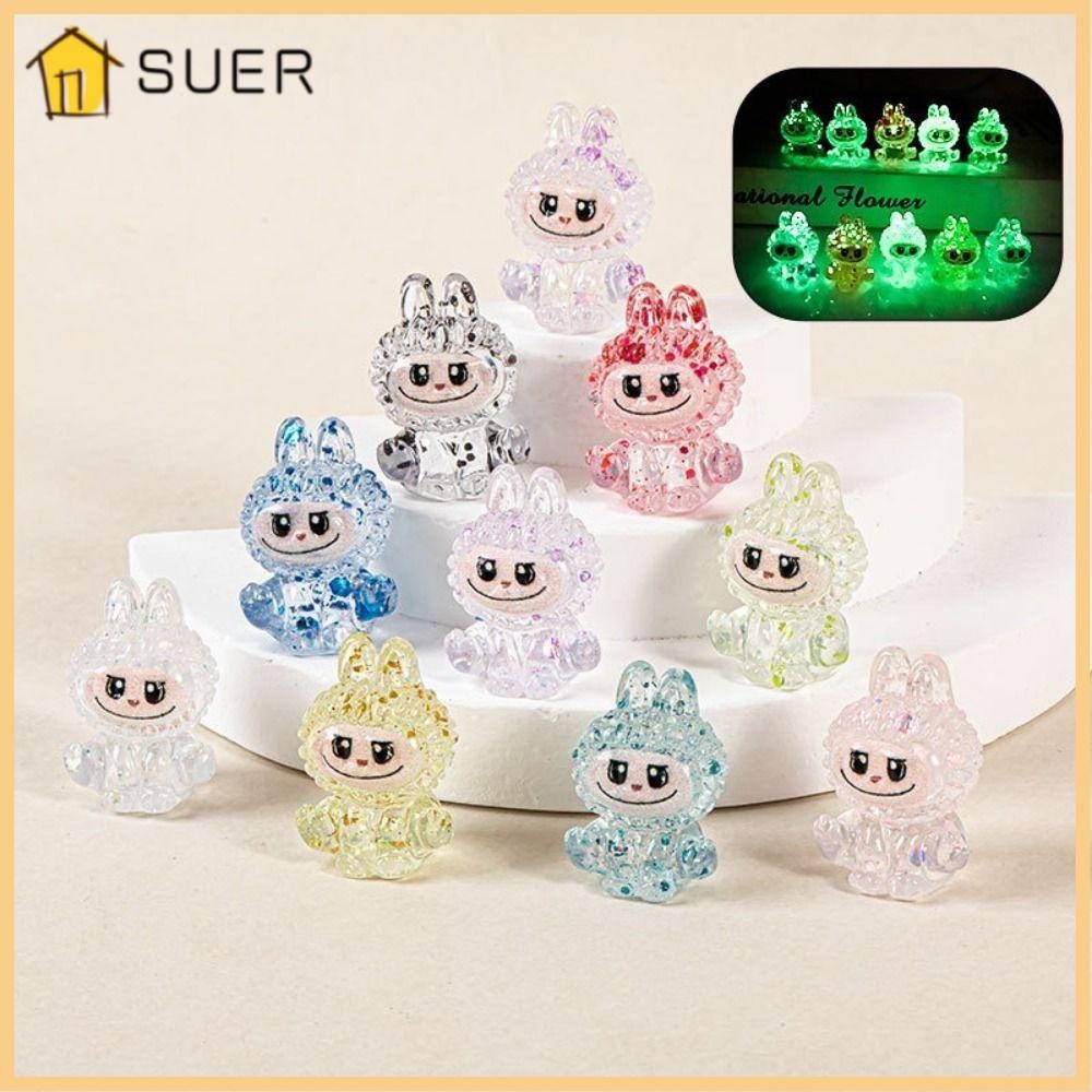 SUER1EN 10PCS Labubu Mini Ornaments, Luminous Car Ornament Labubu Micro ...
