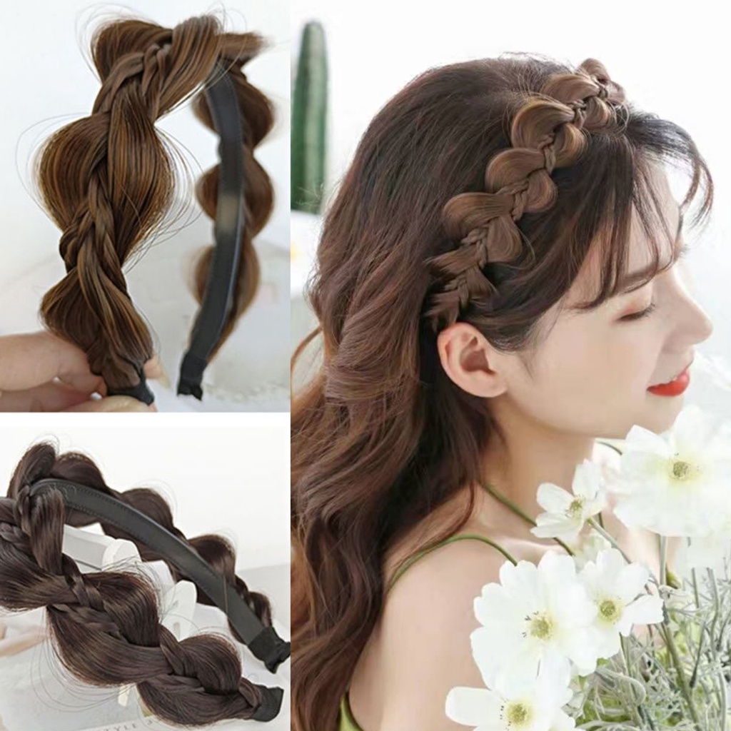 Handmade Three-Strand Sandwich Twist Braid Widened Wig Headband Gourd ...