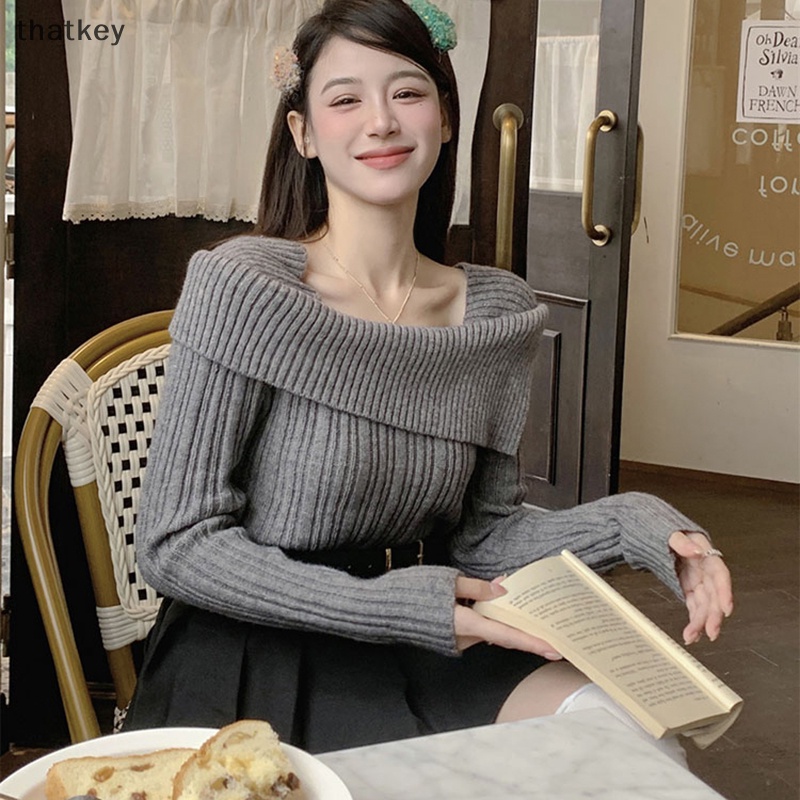 Autumn/Winter French One-shoulder Wool Snit Sweater Women Soft Sticky ...