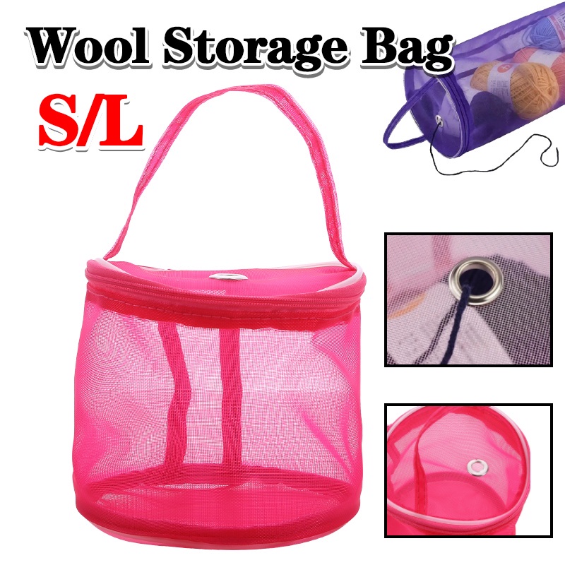 Nylon Yarn Storage Baskets Knitting Yarn Mesh Bag Round Crochet Craft ...