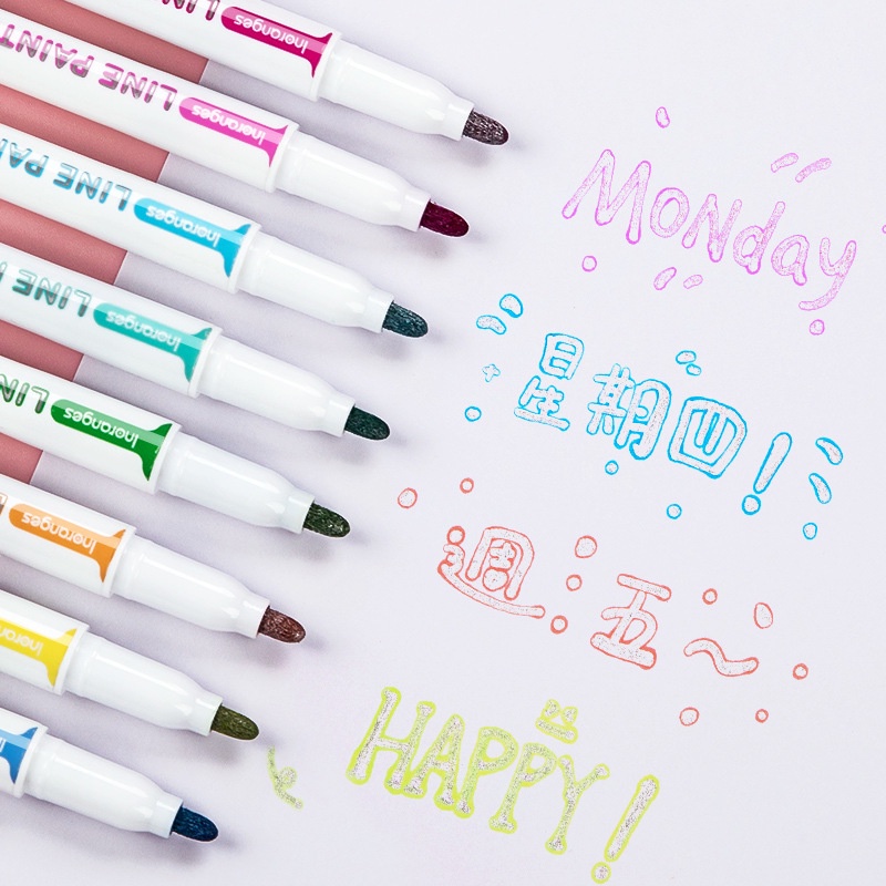 Two-color Contour Pen Color Bold Flash Quick-Drying Marker Handbook Pen ...