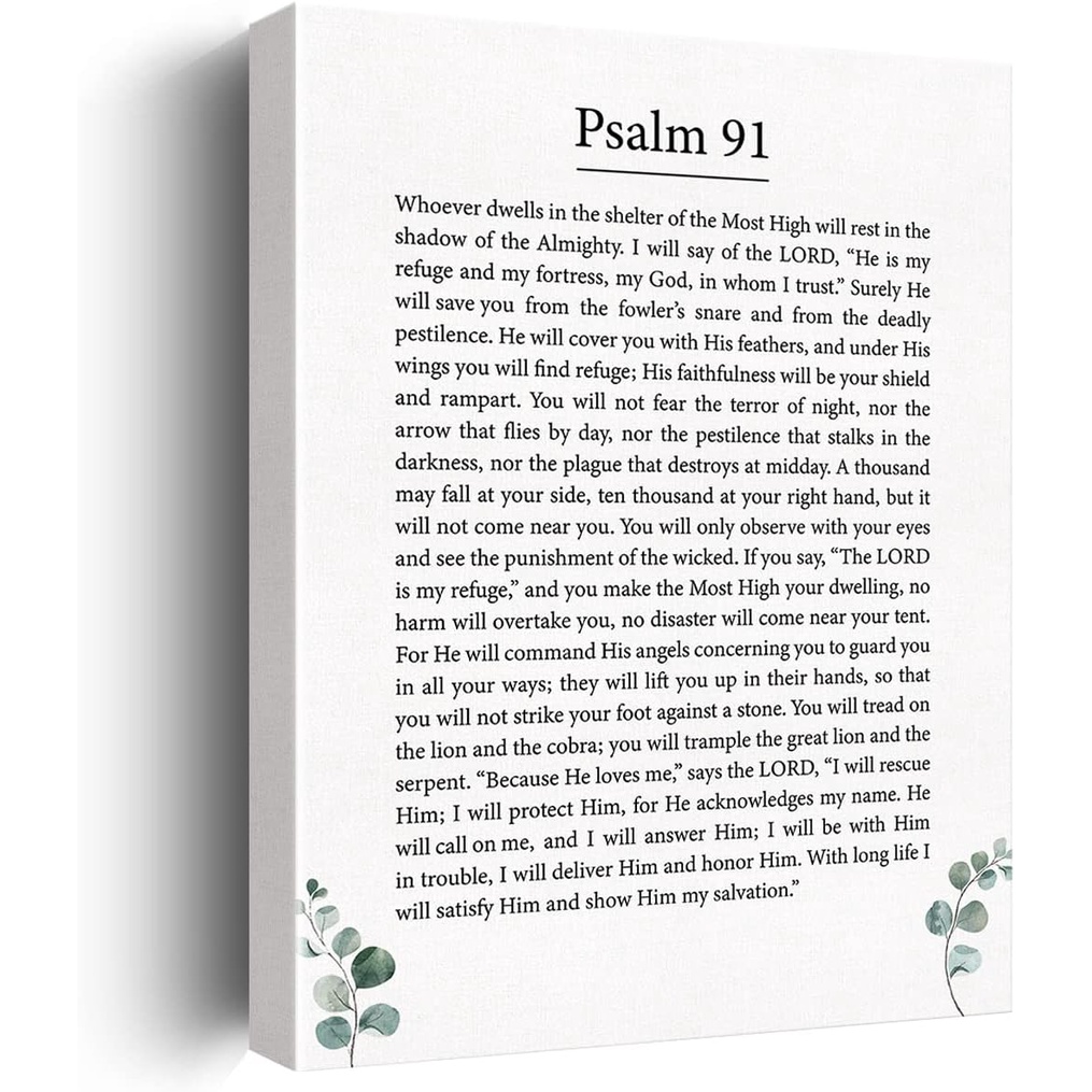 Inspirational Bible Verse Wall Art Decor Religious Psalm 91 Canvas ...