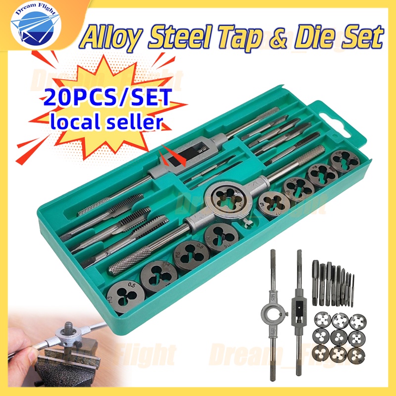 20 PCS HSS Tap and Die Set Metric Hand tap Threading Tool Adjustable Tap Wrench M3-M12 Tap tool ...