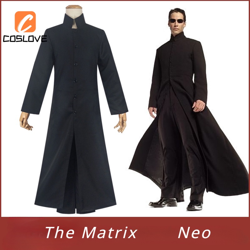 The Matrix Neo Cosplay Full Set Costume Black Color Long Cloak Suit For ...