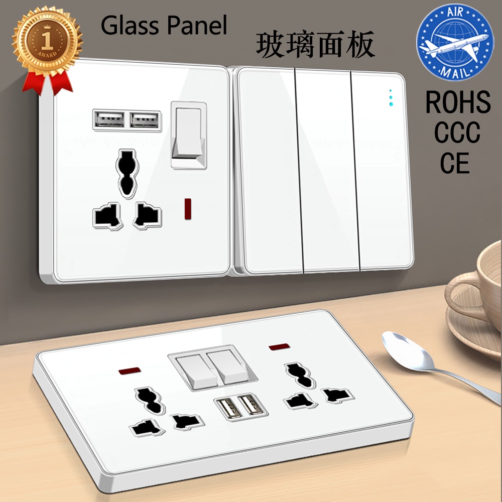 EIOMR Universal 5 Hole Wall Power Socket 2.1A Dual USB Charger Port ...