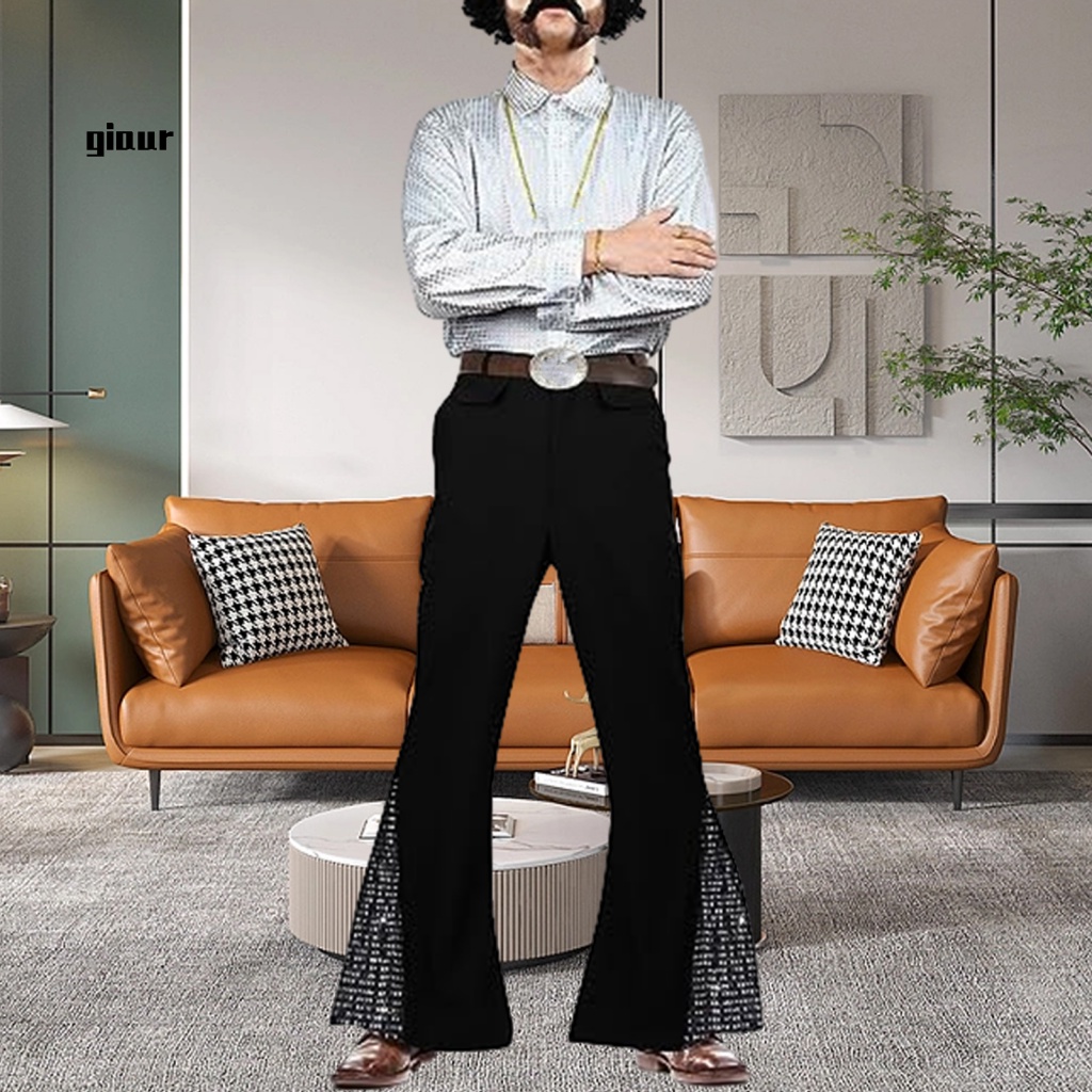 Giaur Men Bell-bottom Pants Retro Disco Fancy Trousers Shiny Sequin ...