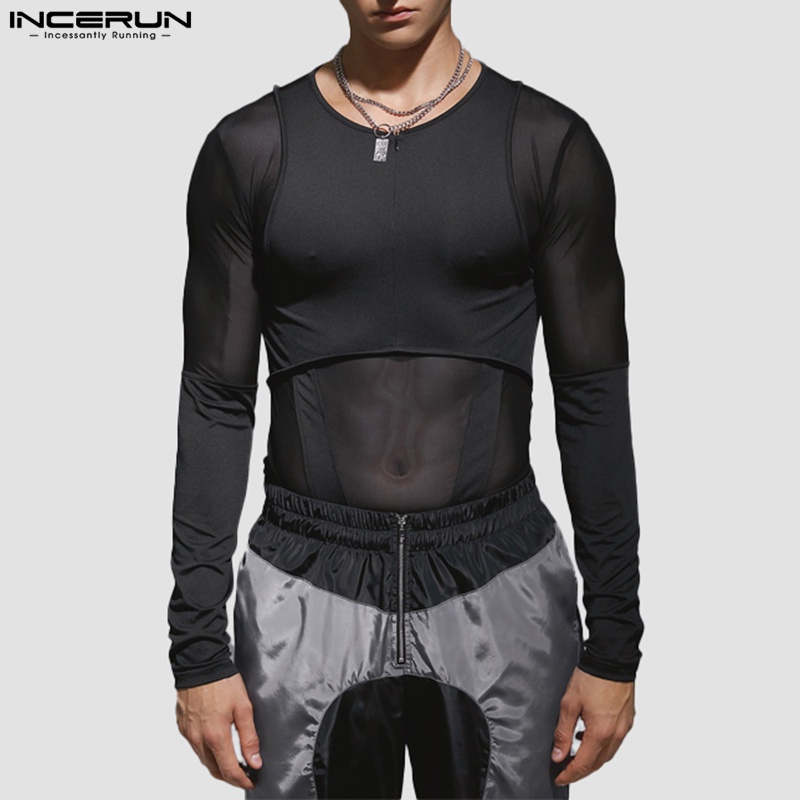 INCERUN Men Mesh Patchwork Deconstructed Design Triangle Long Sleeve ...