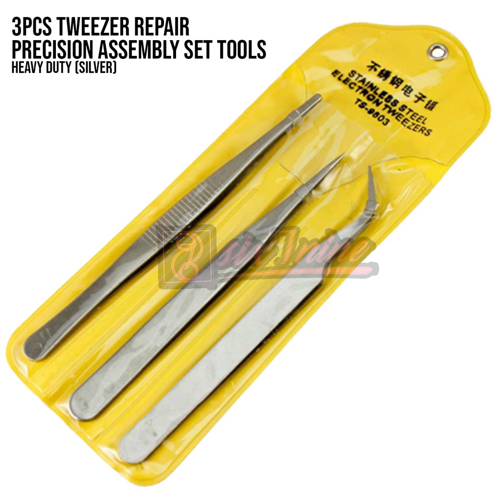 3PCs tweezer repair precision assembly tool set stainless steel ...