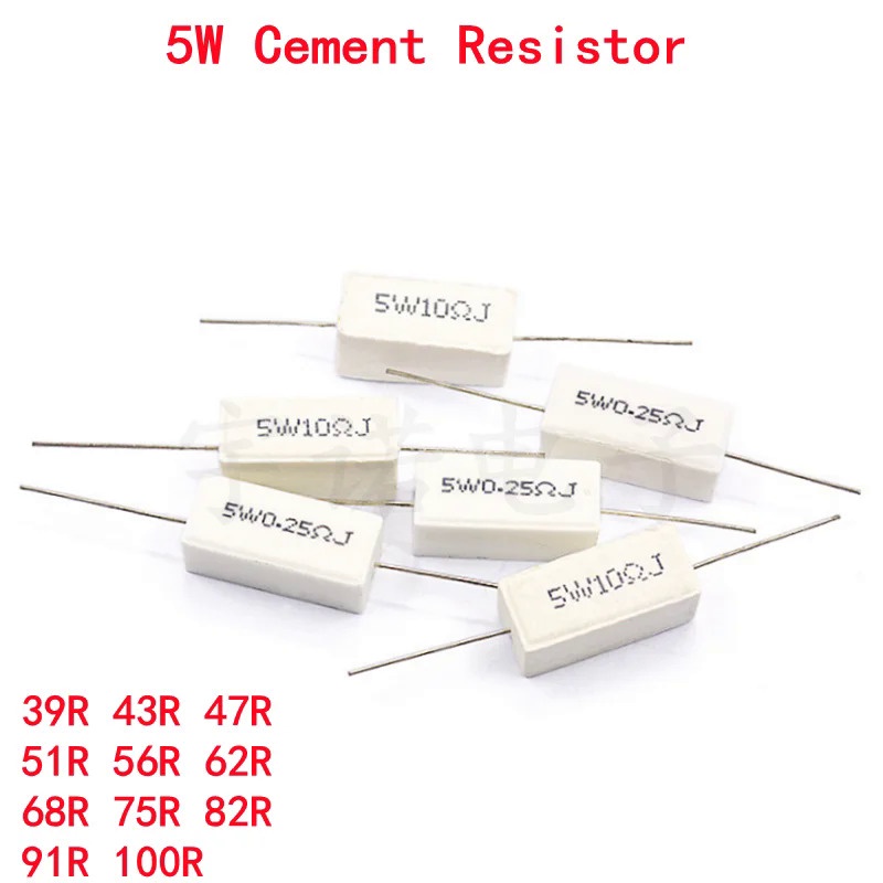 10pcs 5W 5% Cement Power Resistance Resistor 39R 43R 47R 51R 56R 62R ...
