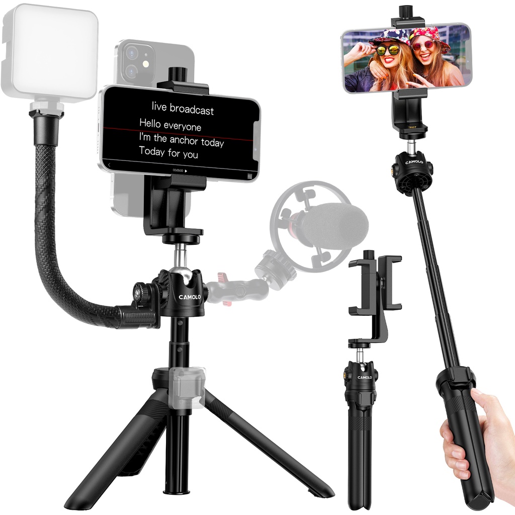 CAMOLO 2In1 Phone Tripod with Teleprompter Professional Vlog Kit Holder ...