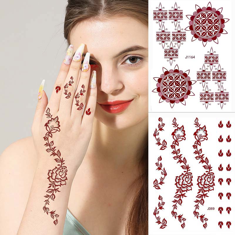 Brown Henna Tattoo Stickers Waterproof Temporary Tattoos Fake Tattoo ...