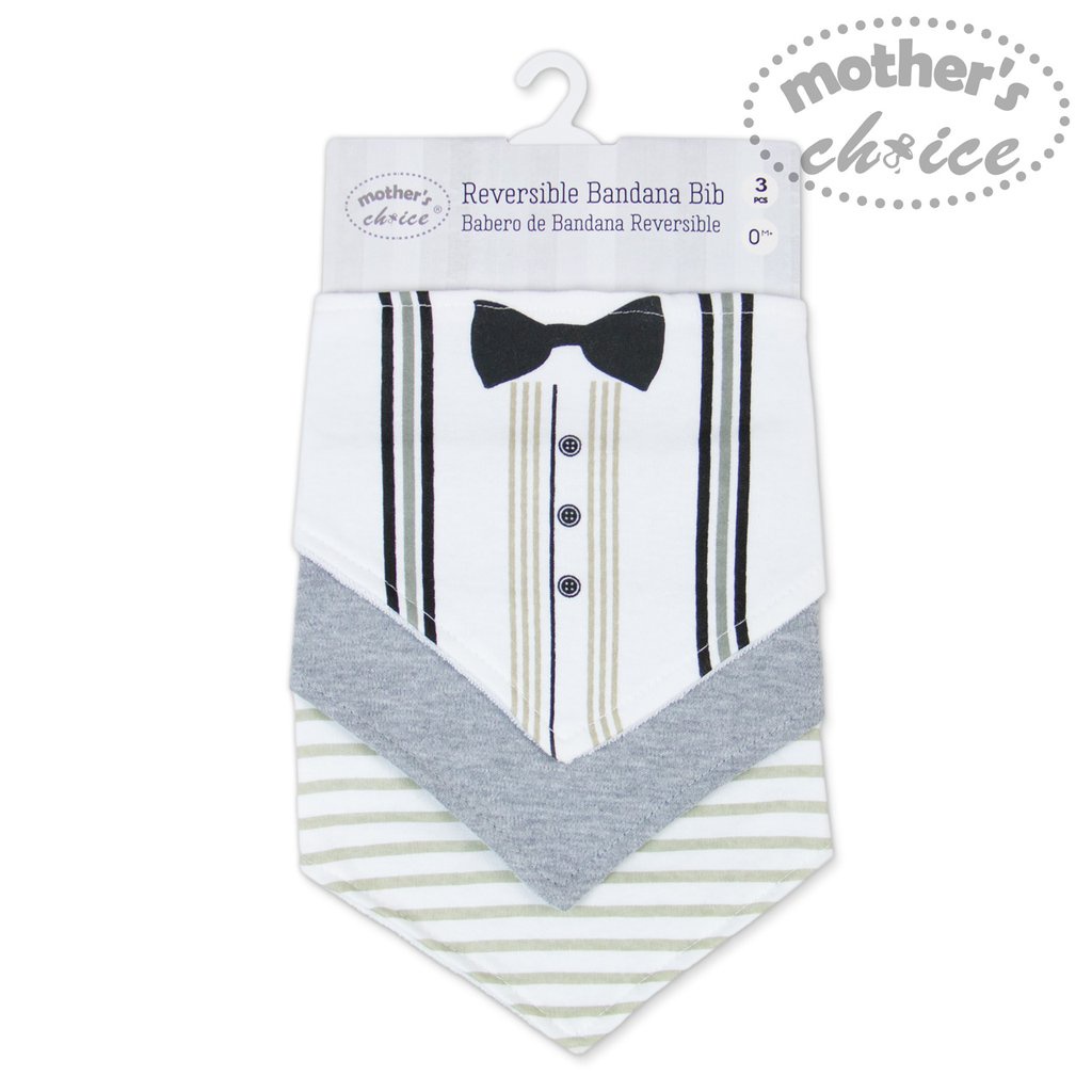 ♞Mother's Choice Reversible Bandana Bib Bow & Tie It1365 3 Pack ...