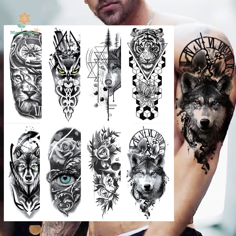 LILY Temporary Arm Tattoo Sticker Wolf/ Tiger Head Waterproof Fake ...