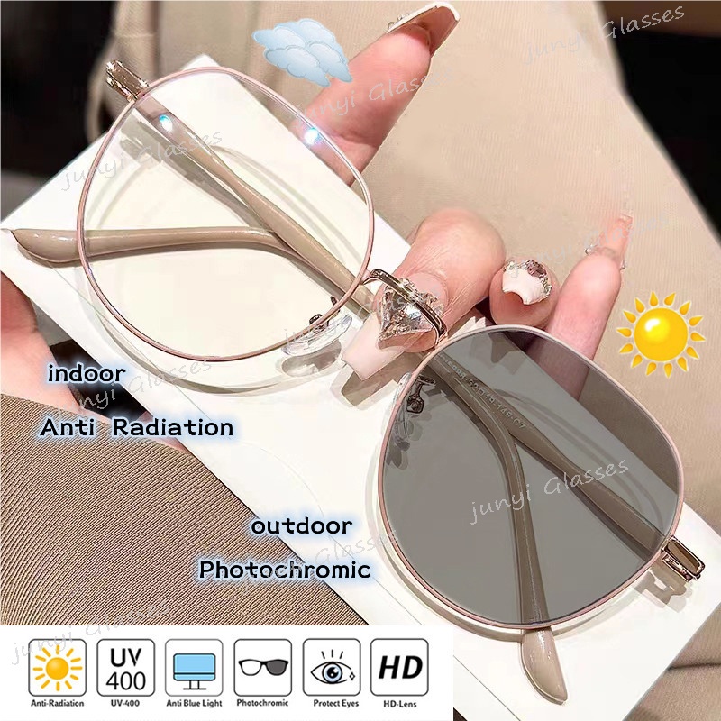 Ultra light Photochromic Anti Radiation Glasses for women Men Round ...