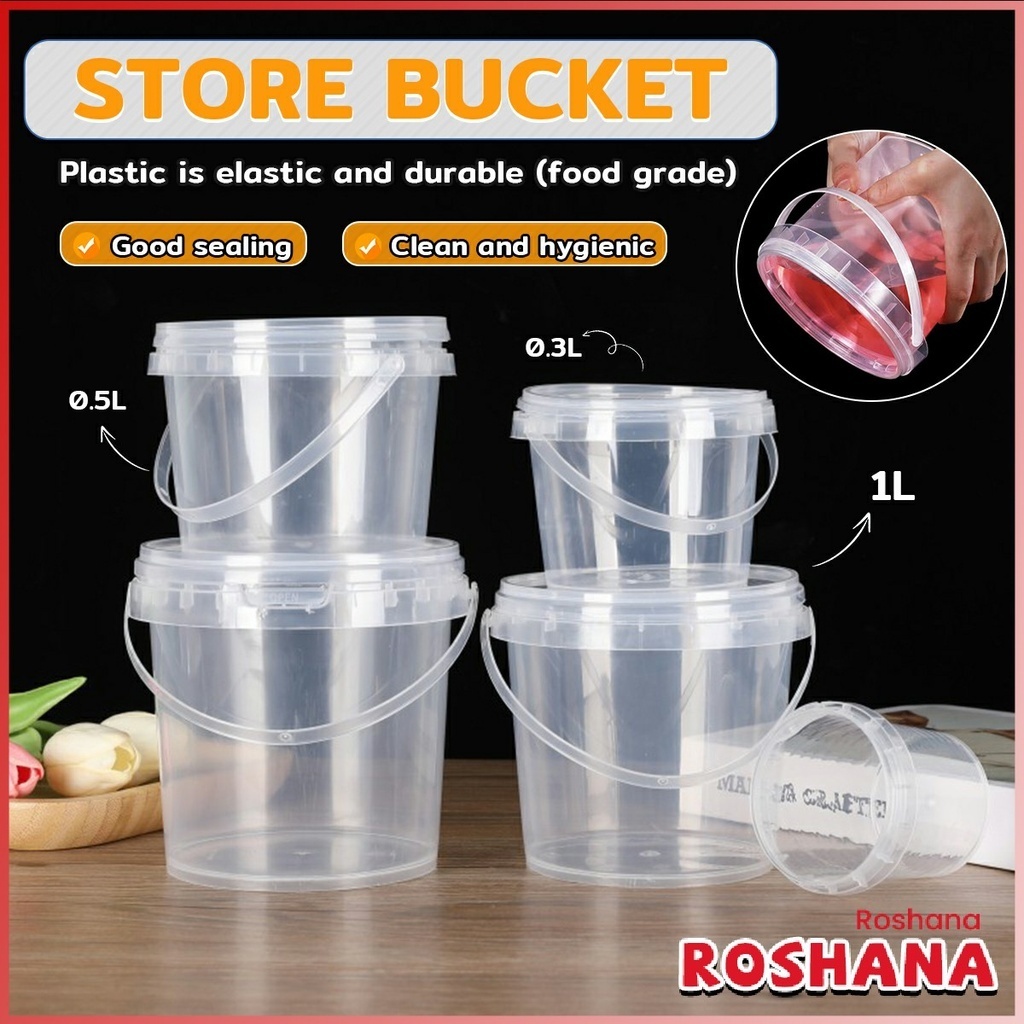 Clear Plastic Bucket with Lid and Handle, Ice Cream Tub with Lids,Round ...