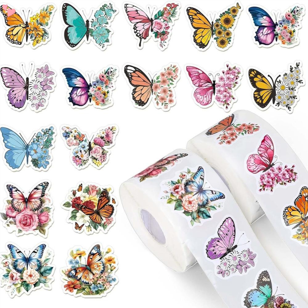 500pcs Cute Butterfly Flower Stickers Round Seal Label Stickers 1.25 ...