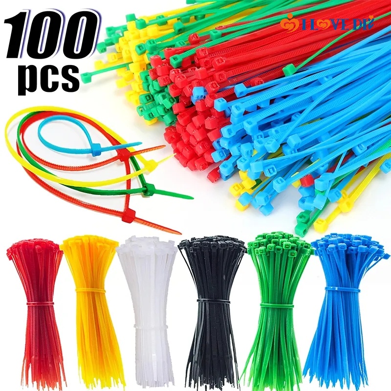100Pcs/Bag Colorful Nylon Plastic Cable Ties/ Reusable Self-locking Cord Ties Straps/ Home ...