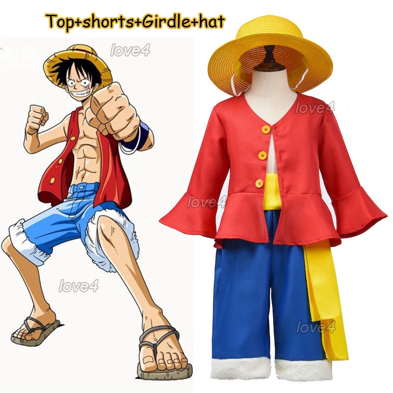Anime Unisex One Piece Costumes Monkey D Luffy Cosplay Boys Halloween ...
