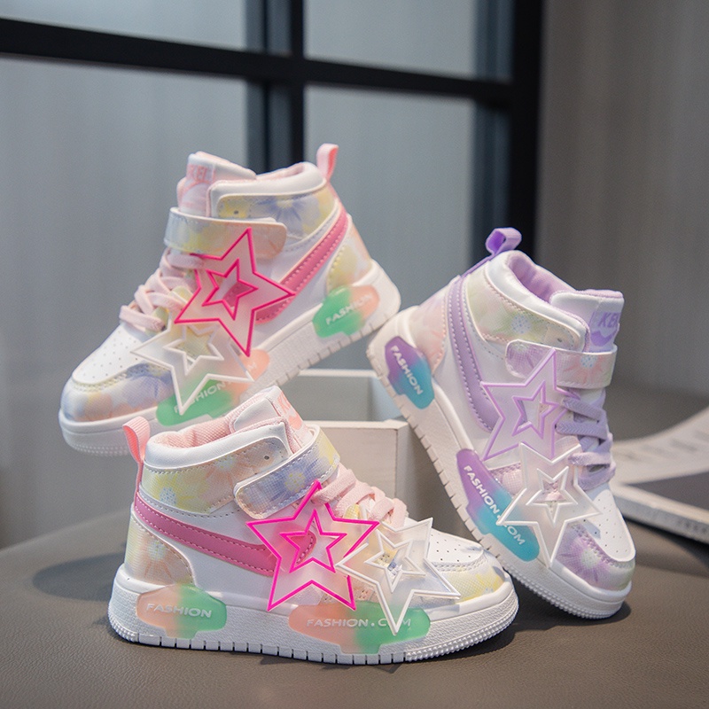 2025 New Girls Sneakers Color Matching Stars Cartoon Non-slip Children ...