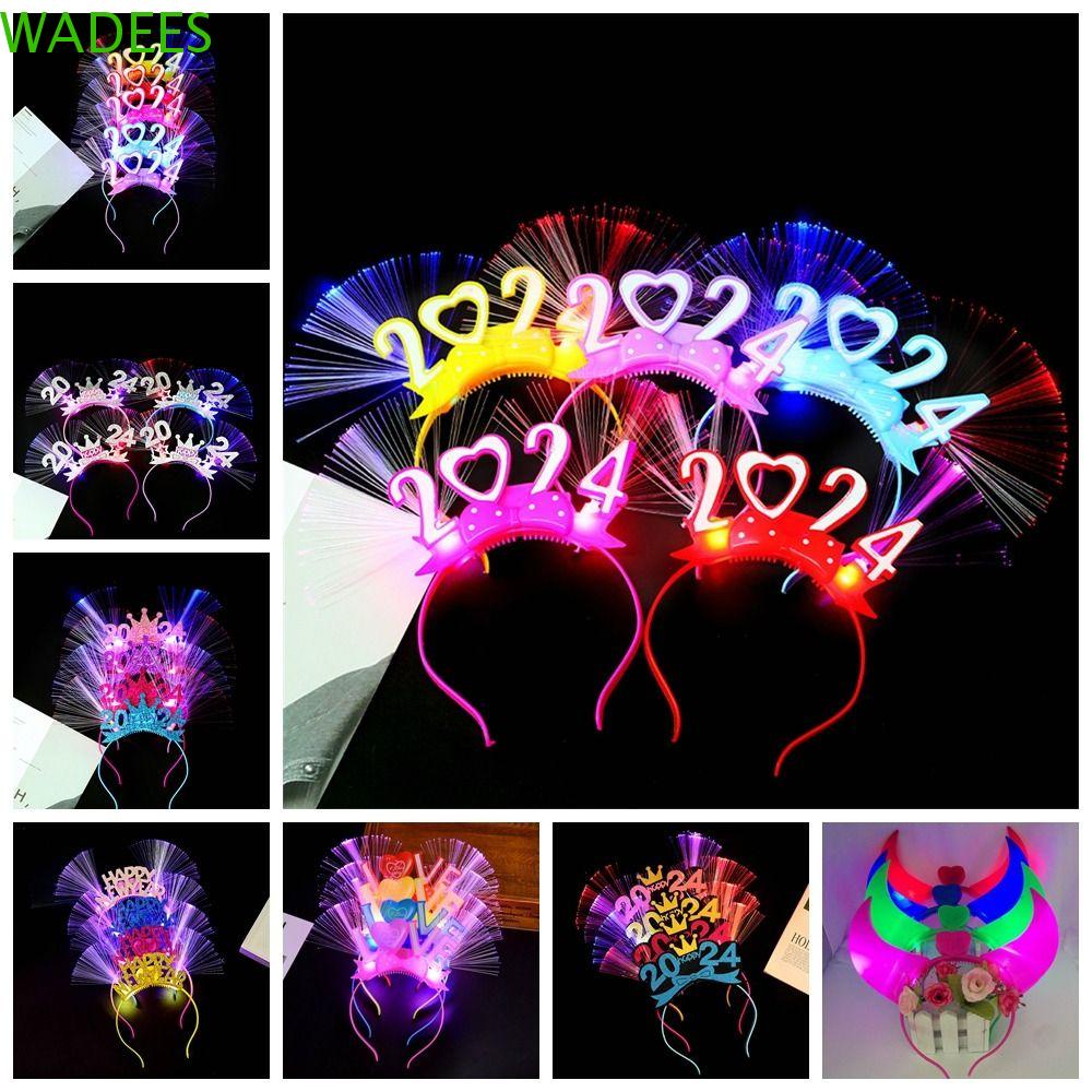 WADEES 2024 Happy New Year Headband, LED Glow Letter LED Glow Headpiece ...