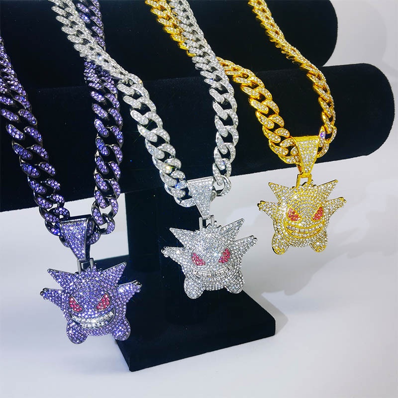 [MAOINGMEN] Men's Necklace Trendy Cuban Chain Strap Pendant Gengar ...