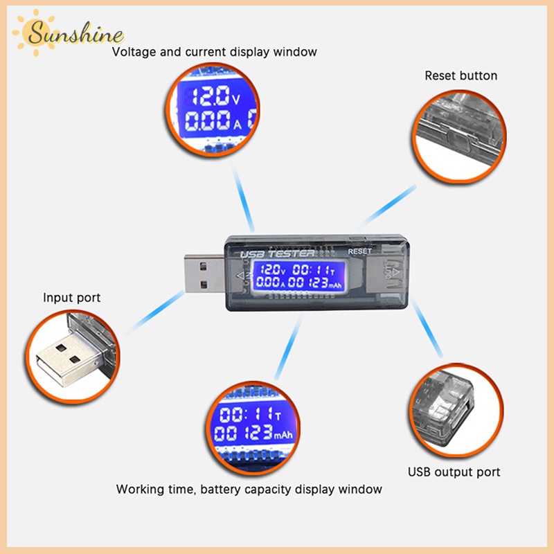 Sunshine> USB Power Tester Voltage Current Capacity Meter 4-20V Test ...