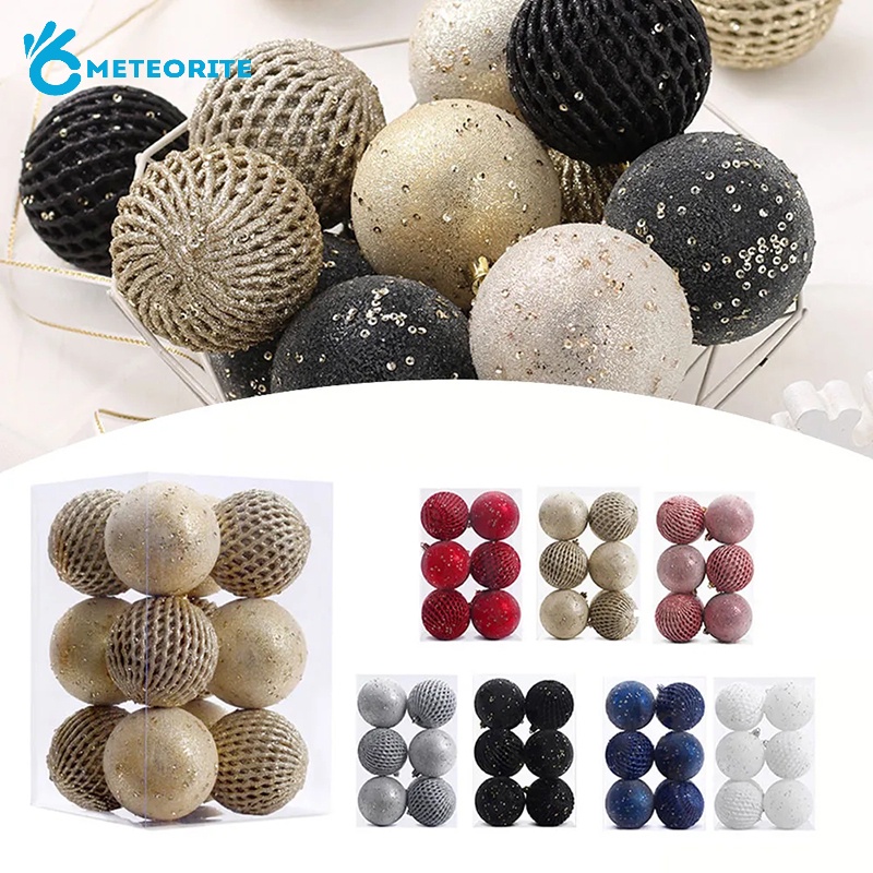 12 Pcs/ Kit Romantic Sequin Bling Painted Xmas Ball Decor DIY Christmas ...