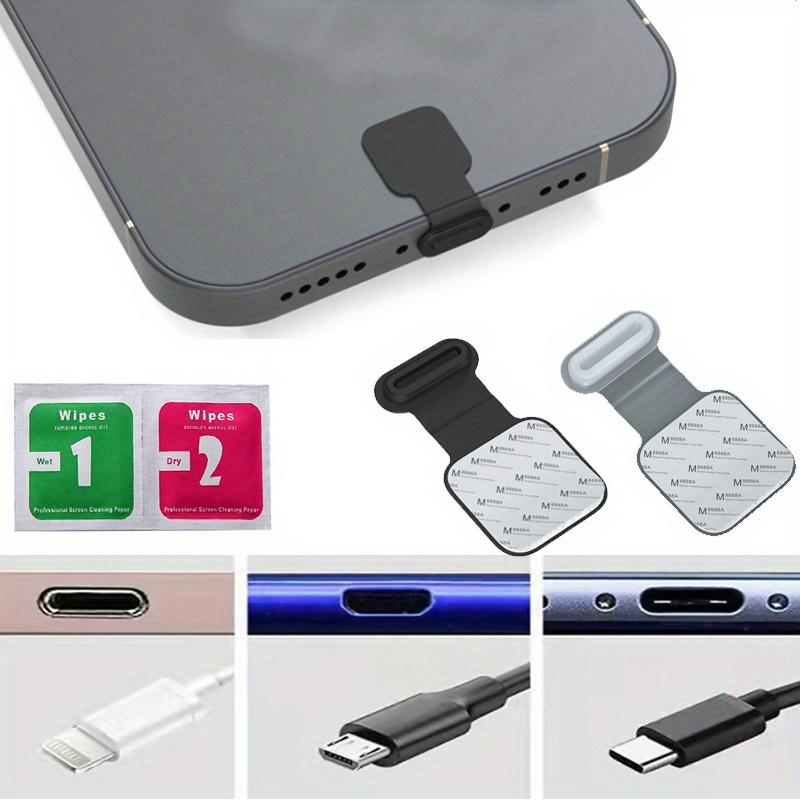 1pc Silicone Mobile Phone Dust Plugs Type-C Charging Port Self-adhesive ...