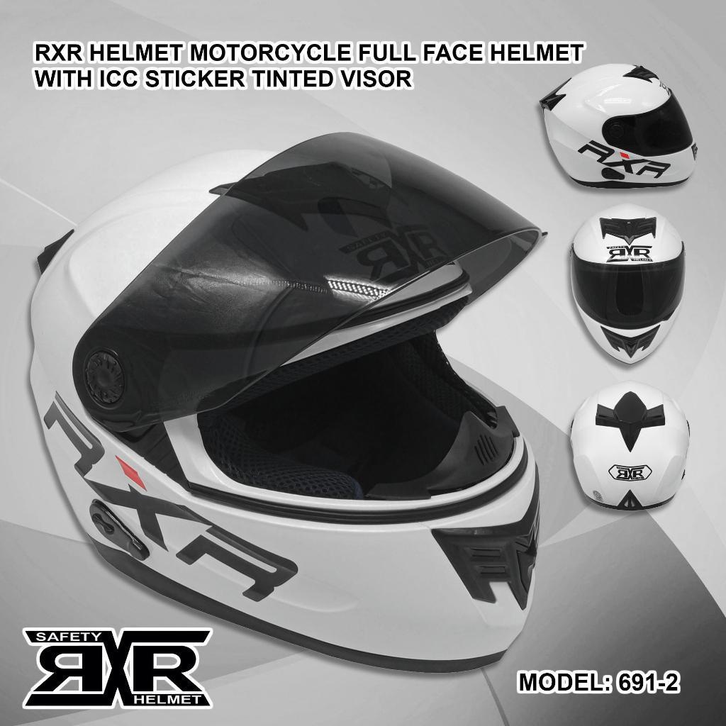 RXR Motorcycle Helmet Full Face Tinted Visor with ICC Sticker 691-2 ...