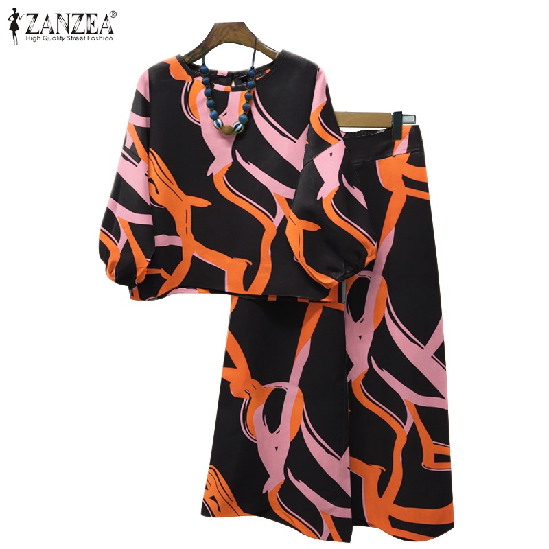 ZANZEA Women Vintage Elastic Cuffs Three-Quarter Sleeve Tops Flared ...