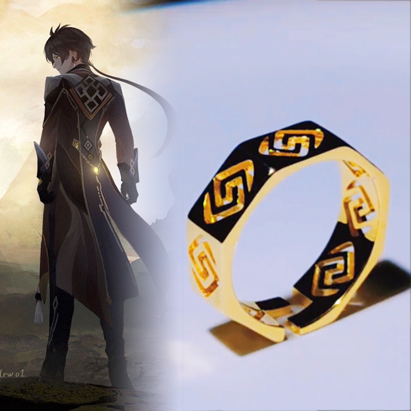 Game Genshin Impact Ring Zhongli Metal Geo Element Rings Cosplay ...
