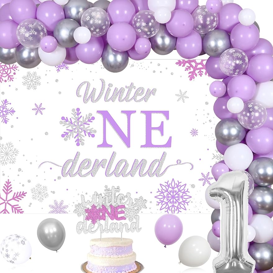 FANGLELAND Winter Onederland 1st Birthday Party Decorations Purple ...