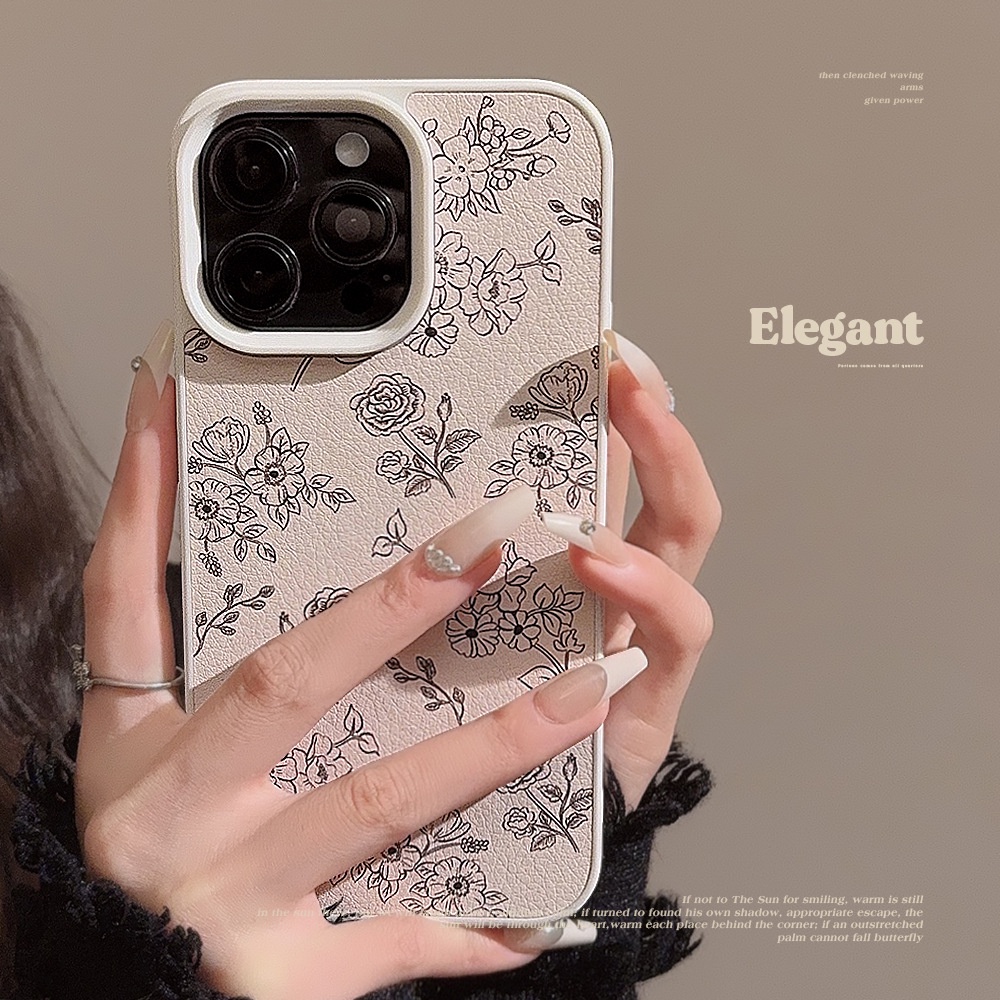 Leather grain rice white rose drop proof phone case tpu silicone for ...