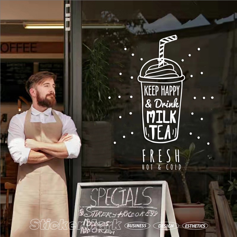 Beverage Stores Milk Tea Shop Glass Window Vinyl Stickers Coffee House ...