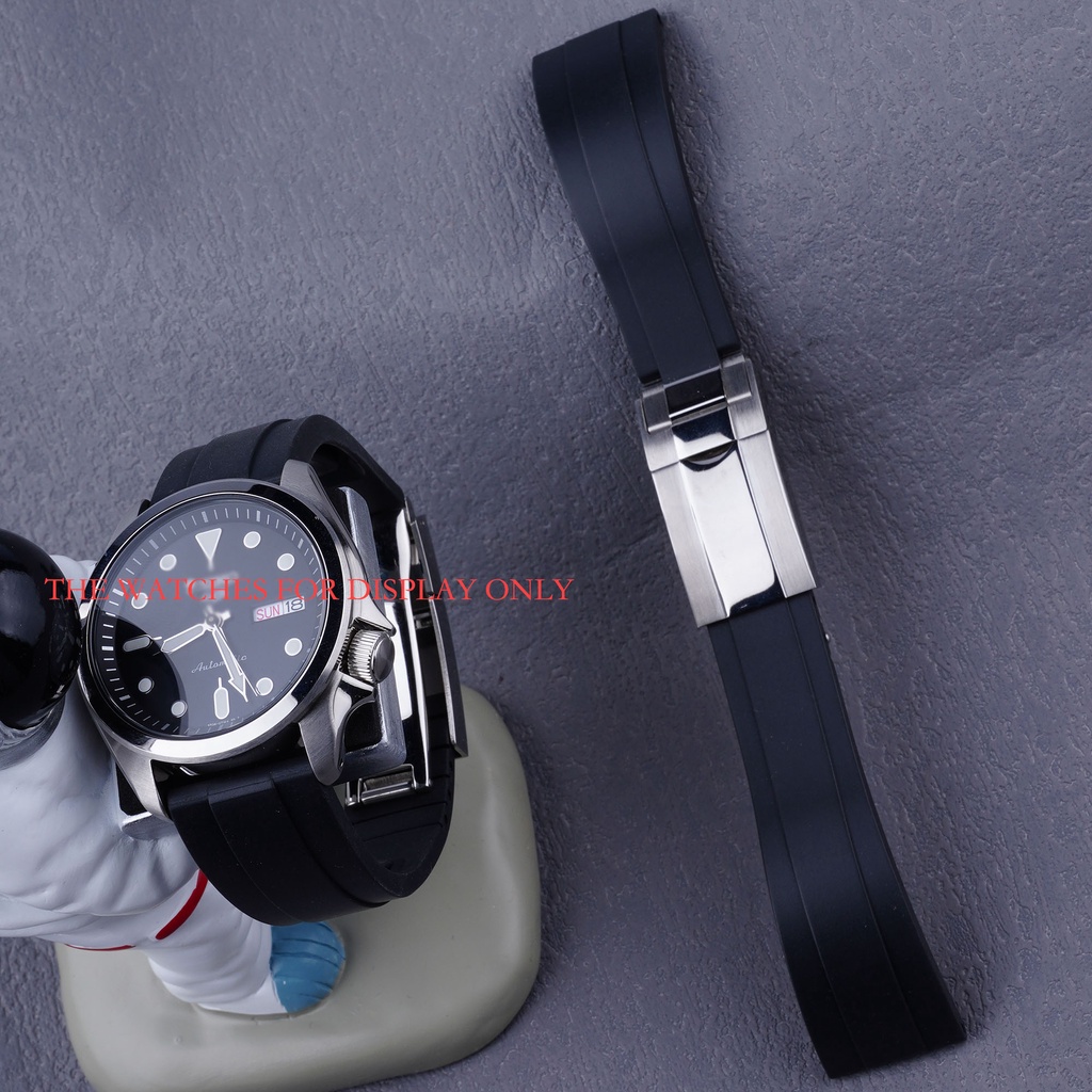 For 20mm Seiko 5 SRPE SPB series Strap Black Blue Rubber Band And Clasp ...