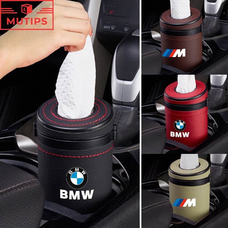 BMW Car Leather Round Tissue Box Cylinder Paper Towel Storage Holder ...