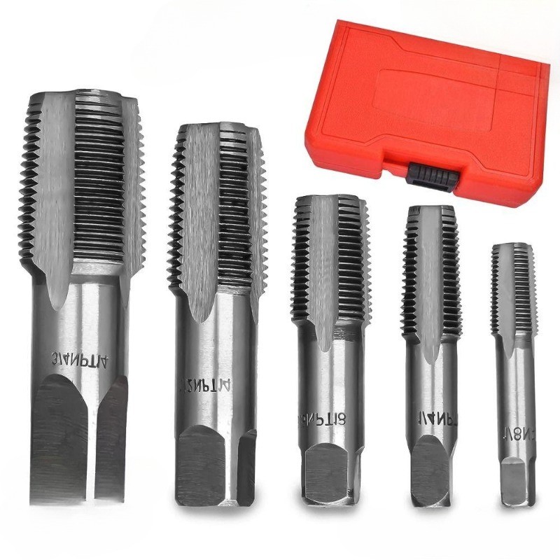 5 Piece Pipe Tap Set, Carbon Steel 1/8", 1/4", 3/8", 1/2", 3/4" Drill ...